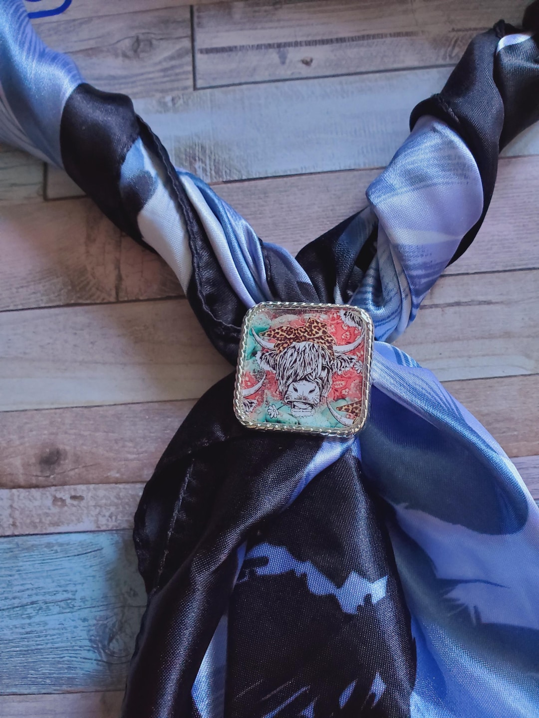 Unique Scarf Slide, Highland Cow Scarf Slide Bling Concho, Wild Rag ...