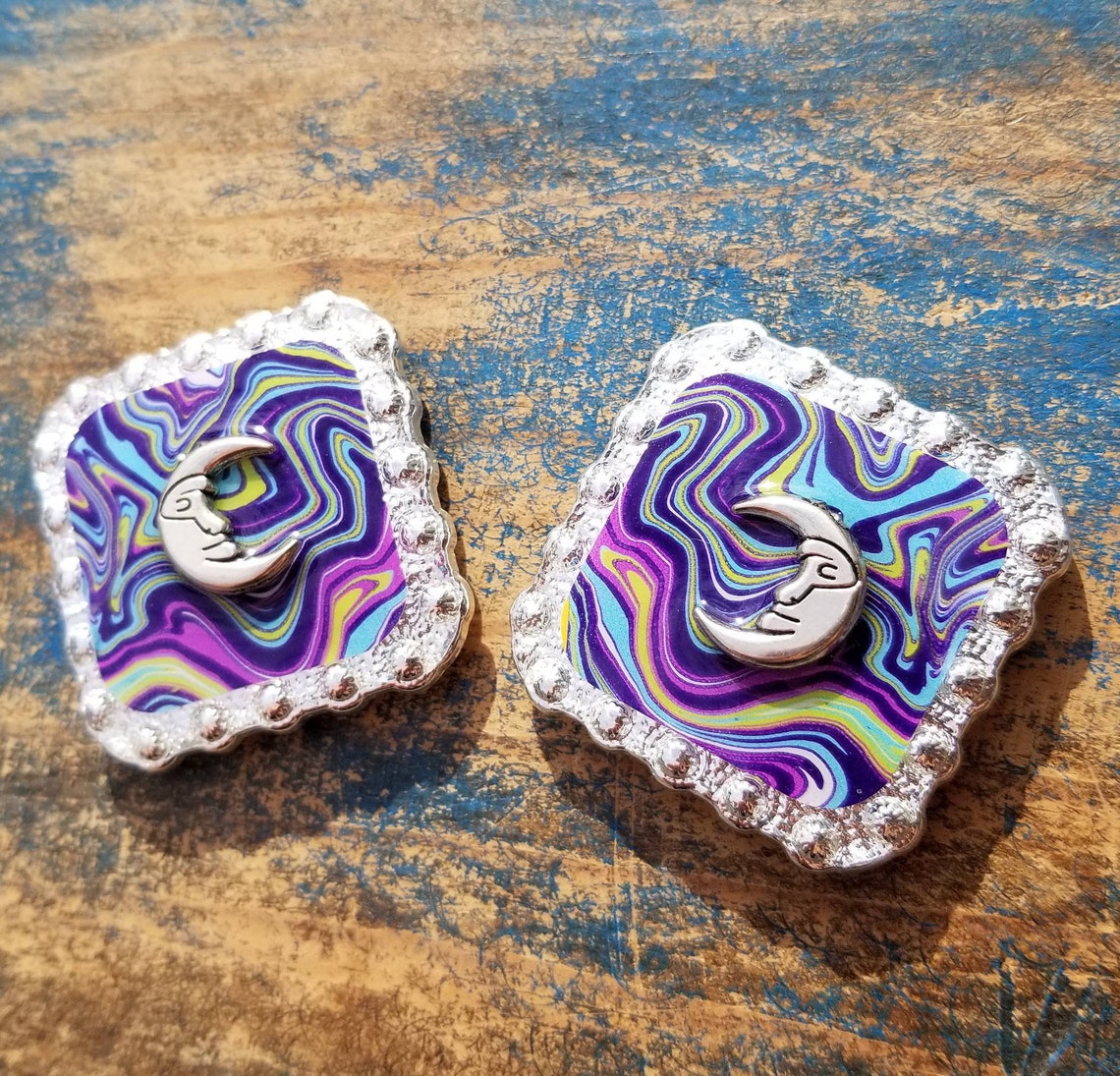 Moon Conchos, Purple Swirl Pattern Tack, Custom Tack, Bridle Bling ...