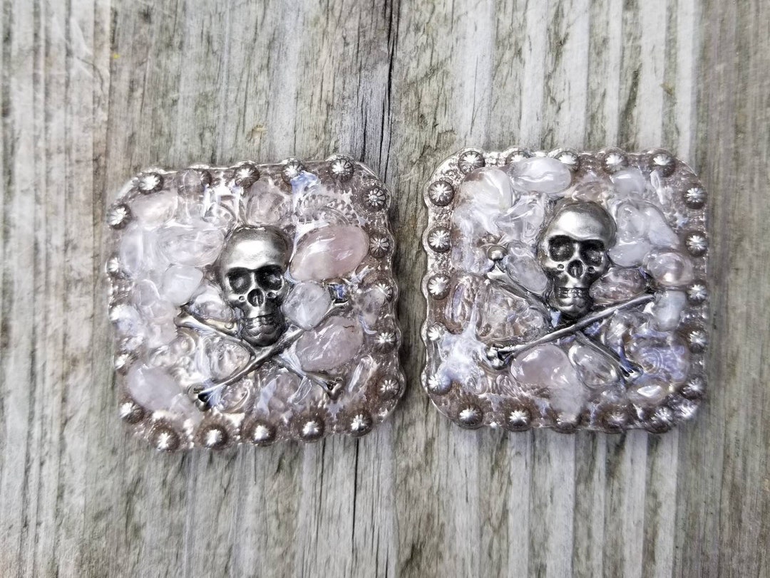 Skull Concho, Unique Skull and Crossbones Concho, Rose Quartz Inlay ...