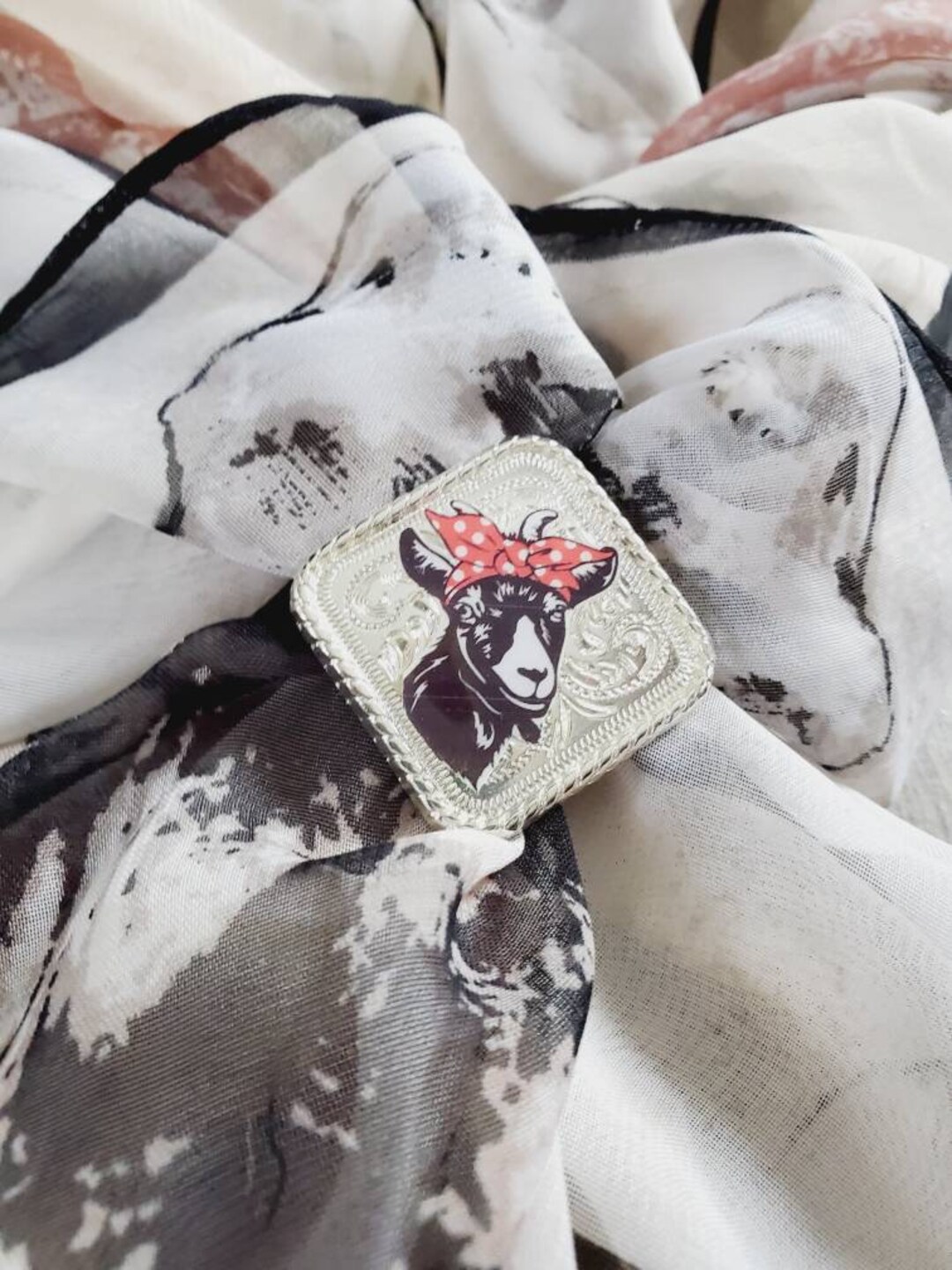 Goat Lover Scarf Slides, Custom Concho, Colorful Concho, Bandana Slide ...