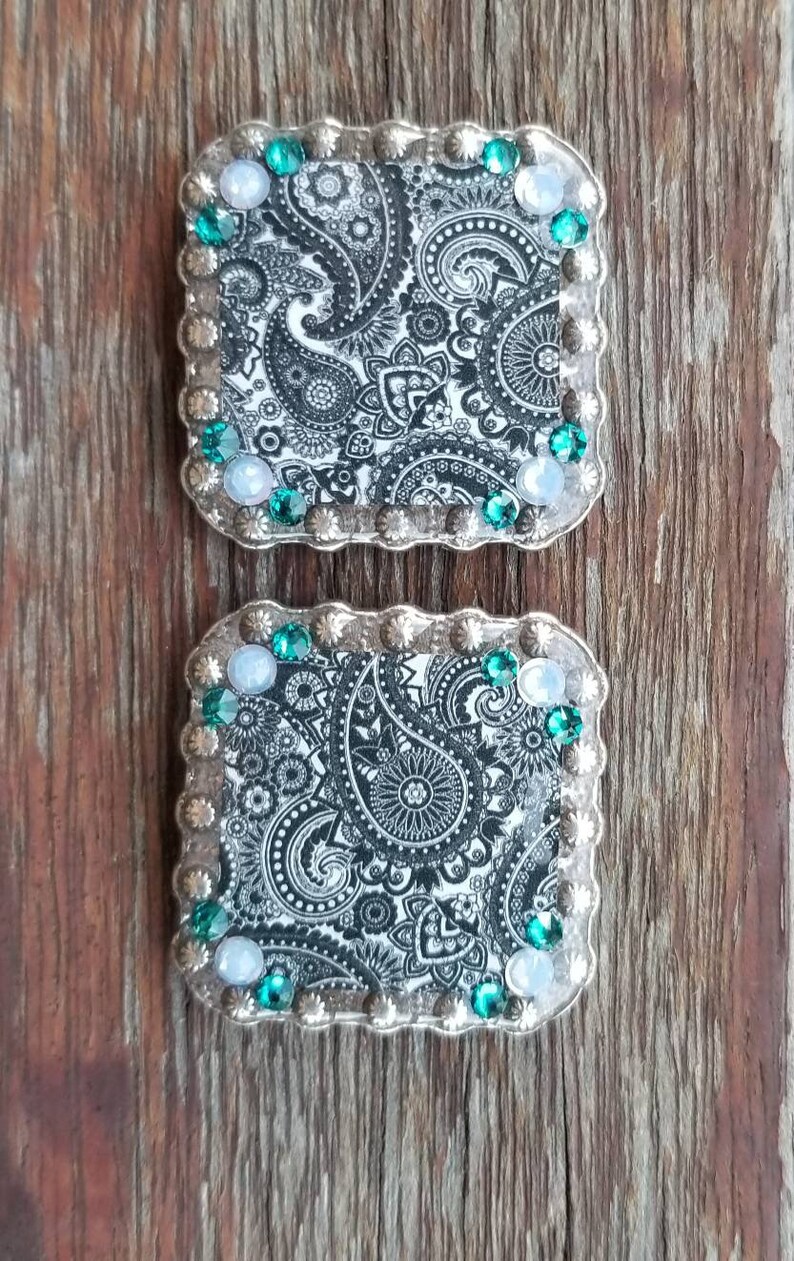 Black Paisley Print Swarovski Bling Conchos Unique Bling - Etsy
