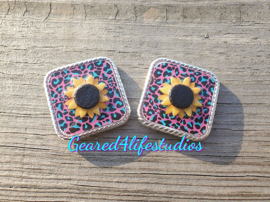 Pink Cheetah Print Concho, Sunflower Conchos, Sunflower Tack, Cheetah ...