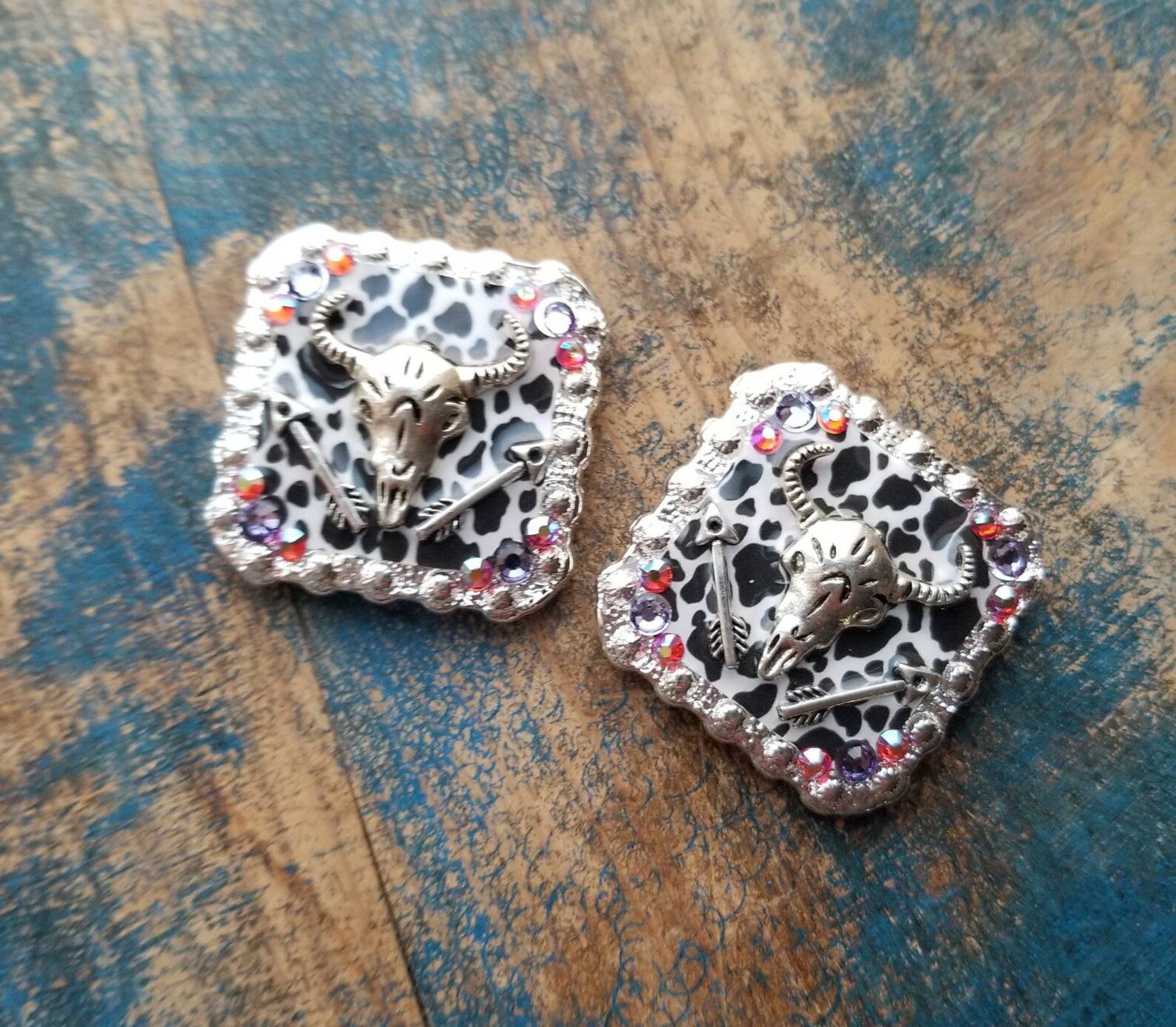 Cow print concho custom patterned concho set longhorn tack | Etsy