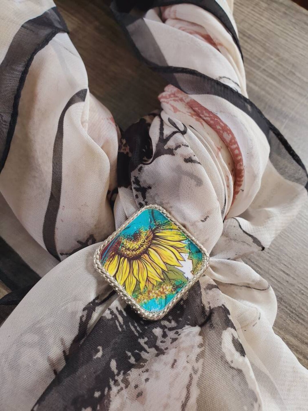 Unique Scarf Slide, Western Sunflower Scarf Slide, Concho Slide, Wild ...