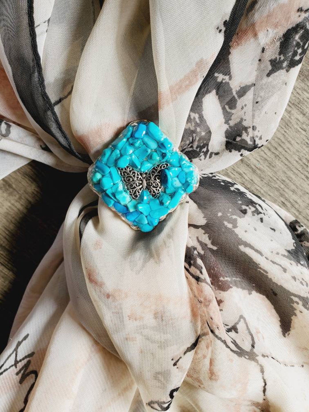 Faux Turquoise Butterfly Scarf Slide, Western Scarf Slide, Concho Slide ...