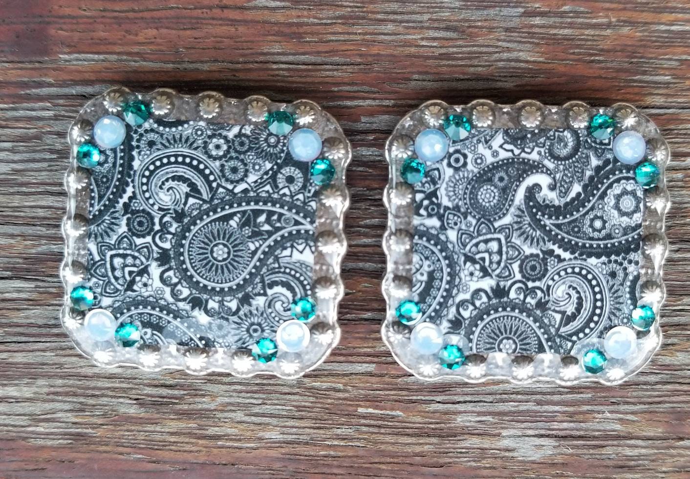 Black Paisley Print Swarovski Bling Conchos Unique Bling - Etsy