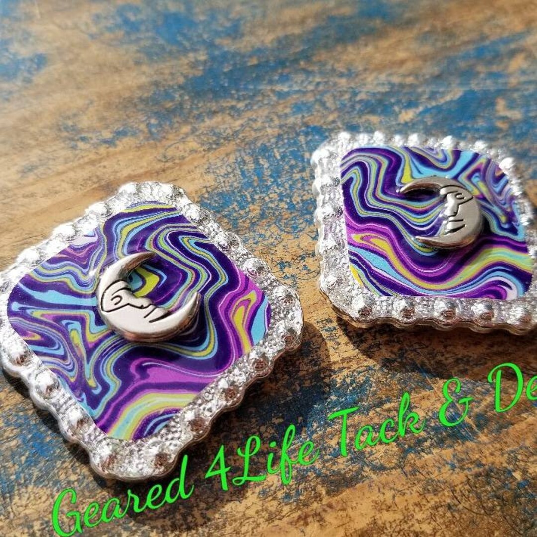 Moon Conchos, Purple Swirl Pattern Tack, Custom Tack, Bridle Bling ...