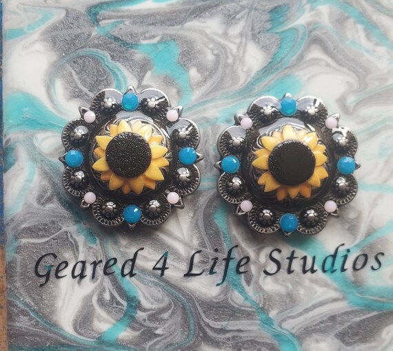 Sunflower conchos sunflower tack sunflower concho set | Etsy
