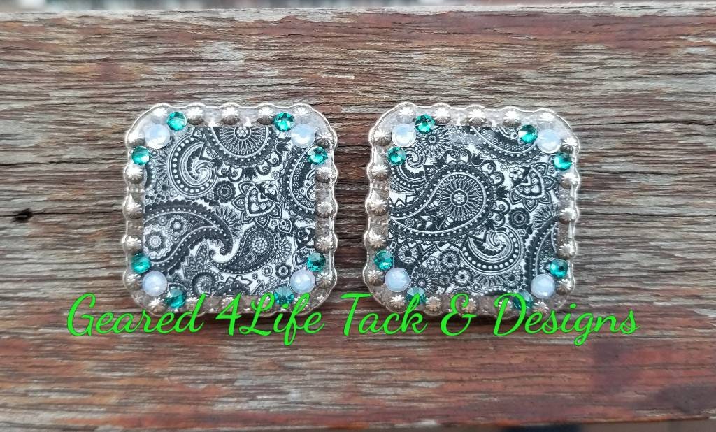 Black Paisley Print Swarovski Bling Conchos Unique Bling - Etsy