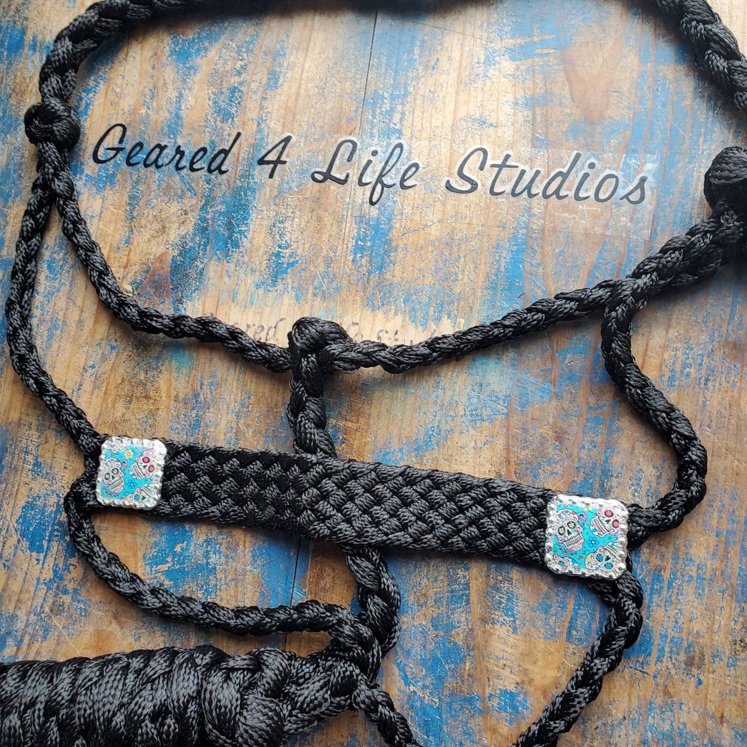 Black Mule Tape Horse Halter With Custom Sugar Skull Bling Conchos ...