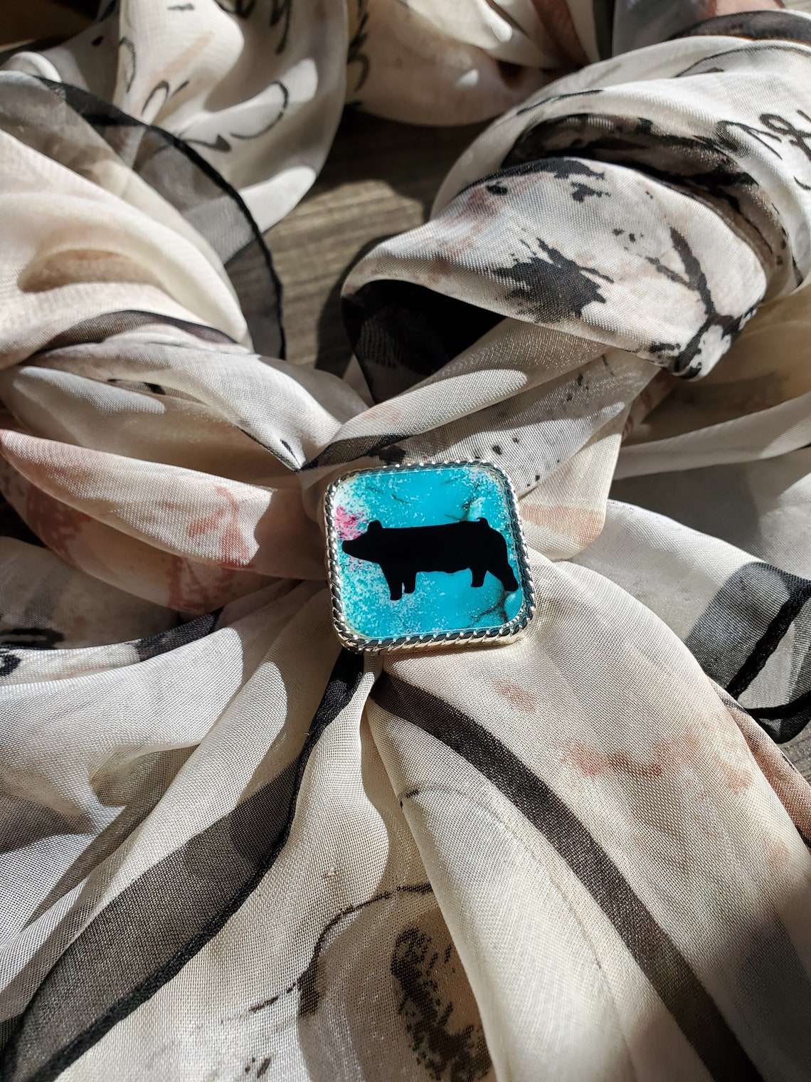 Turquoise Pig Scarf Slide, Bandana Slide, Western Accessories, Wild Rag ...