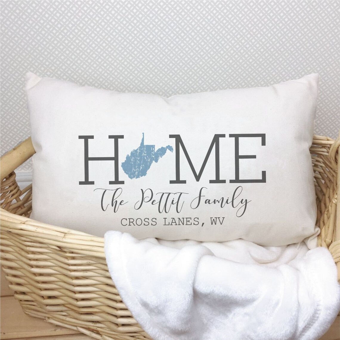 Custom Family Pillow, West Virginia Home State Pillow, Oblong Lumbar ...