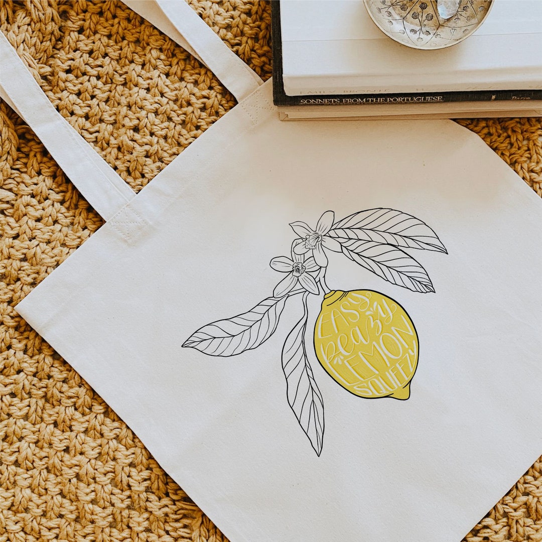 Easy Peasy Lemon Squeezy Cotton Tote Bag / Lemon Aesthetic Illustrated ...