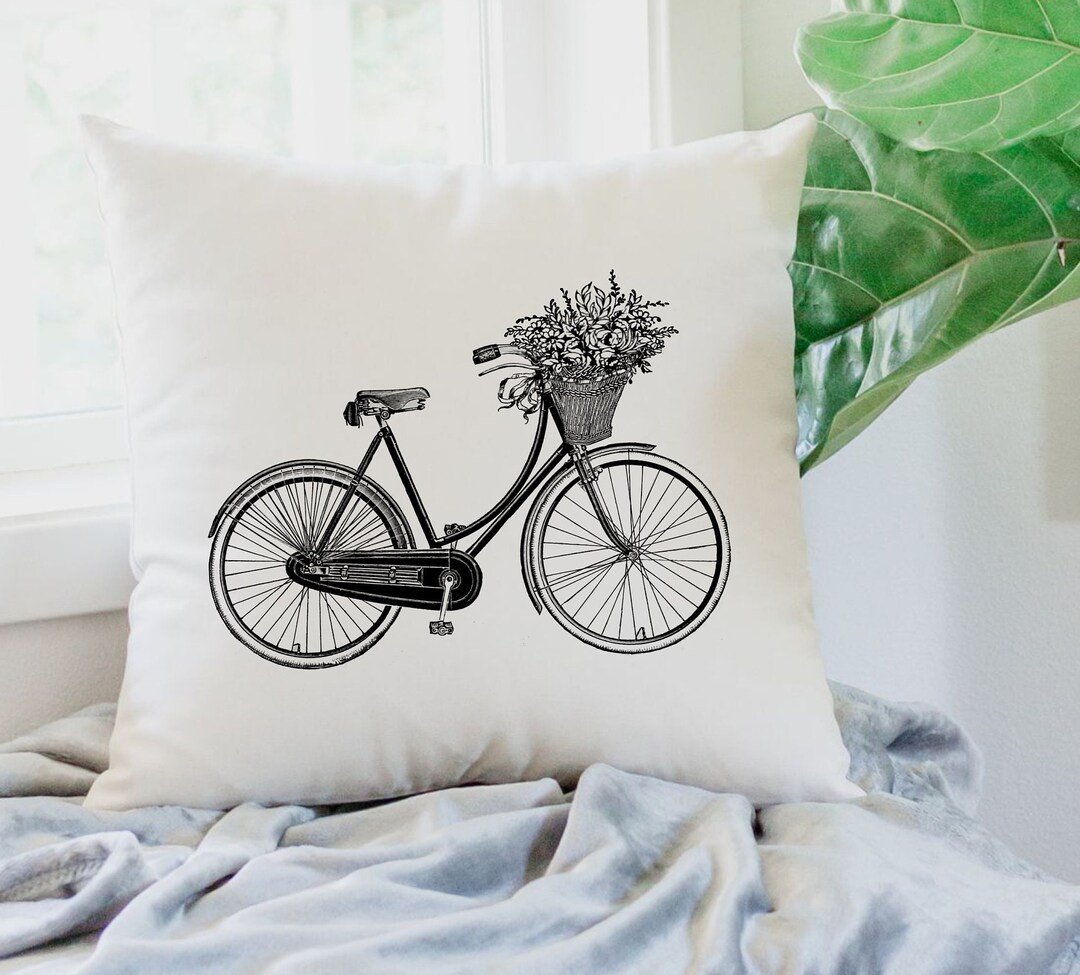 Bicycle Pillow Cover 16 X 16, Bicycle Decorative Pillow, Vintage ...