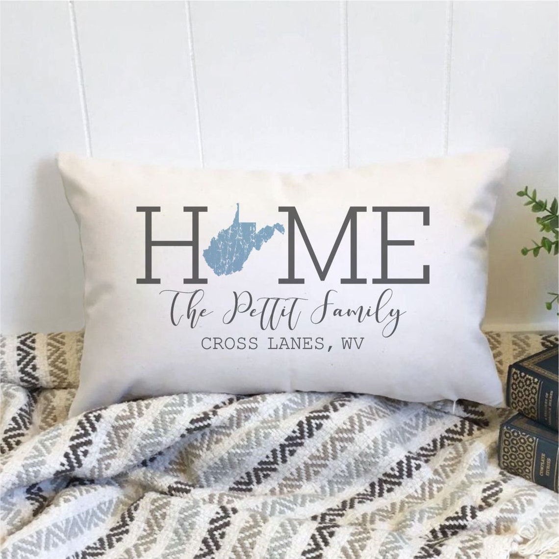 Custom Family Pillow, West Virginia Home State Pillow, Oblong Lumbar ...