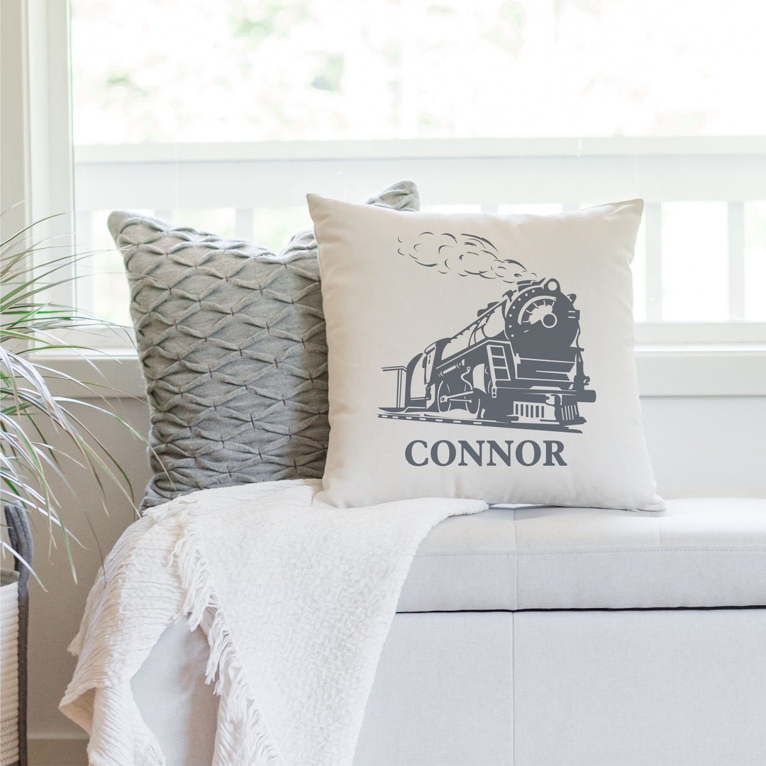 Personalized Train Pillow Cover, Locomotive Pillow, Railroad Decor ...