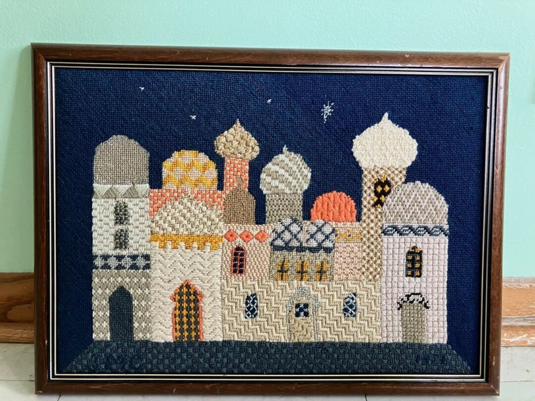 RARE Vintage 70's Bethlehem Starry Night Christmas Needlepoint ...