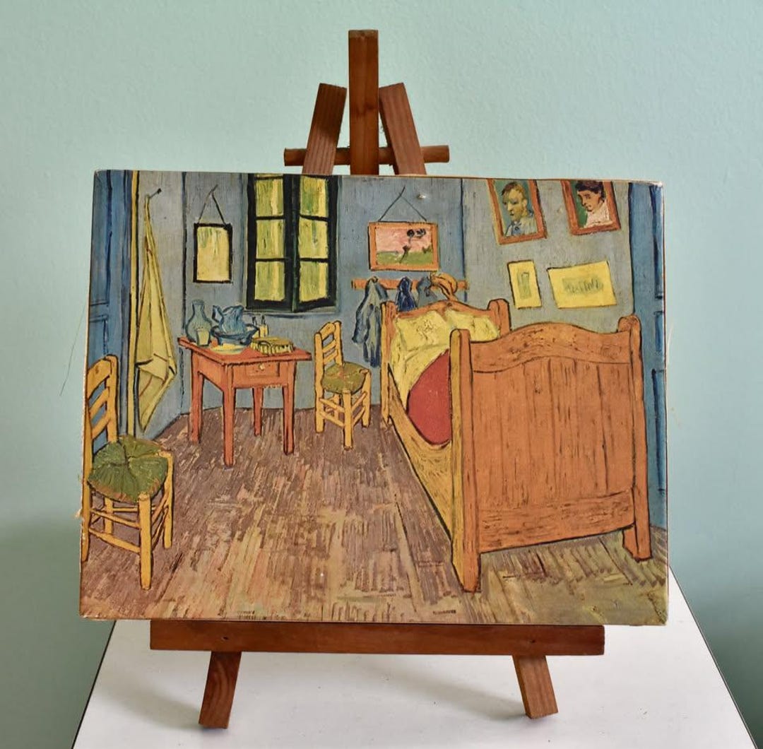 RARE Vintage Vincent Van Gogh "the Bedroom" Mini Canvas Art on Easel ...