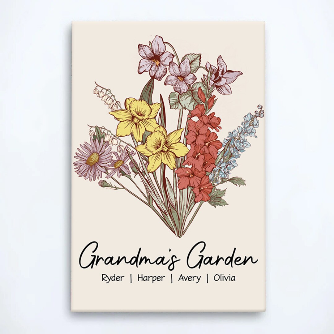 Grandma's Garden Birth Flower Canvas, Gift for Grandma, Nana's Garden ...