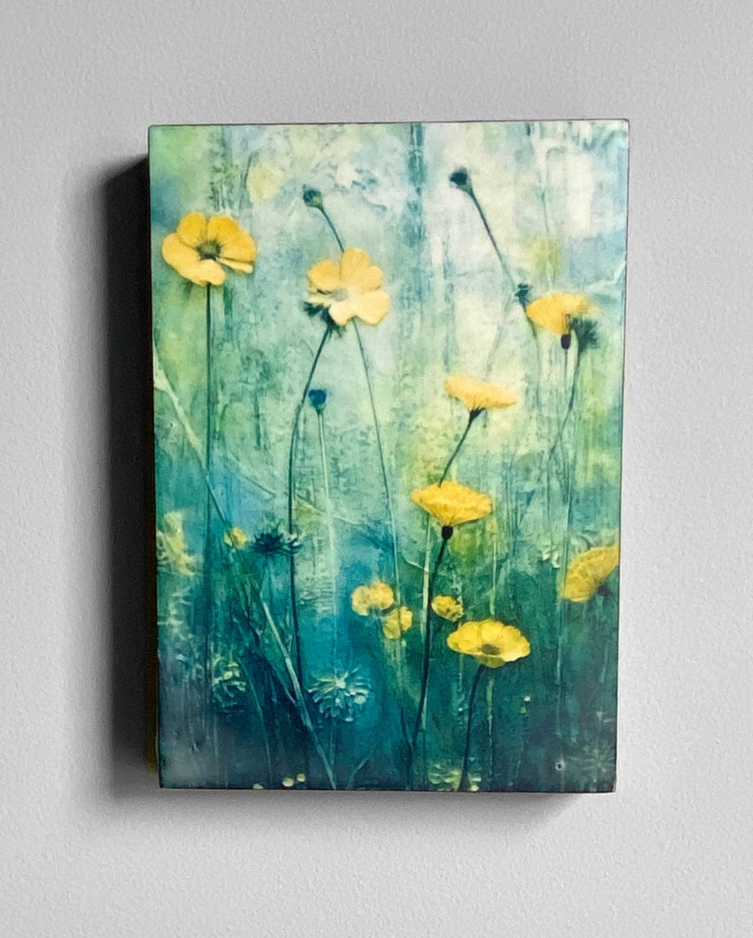 Encaustic Enhanced Buttercup Floral Art Print: Rustic Wildflower Print ...