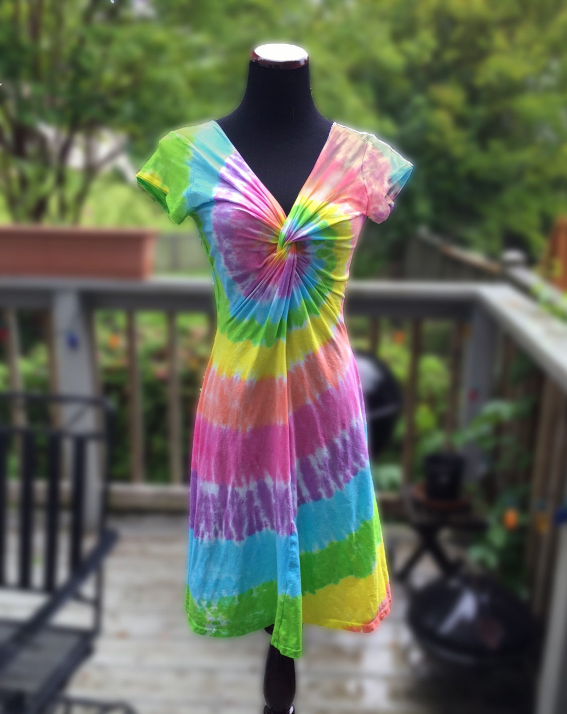 Short-sleeved Tie-dye Pastel Rainbow Twist Front Dress - Etsy
