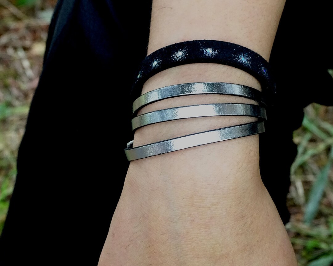 Silver Star Leather Women's Bracelet Setanniversary Gift - Etsy