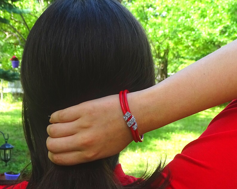 Red Leather Womens Bracelet Bangle Women Swarovski Bracelet - Etsy