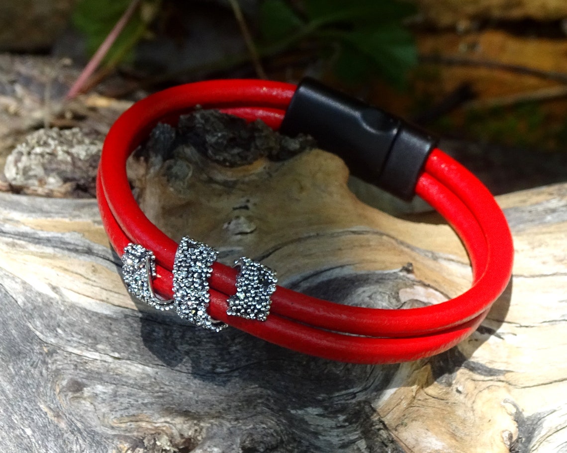 Red Leather Womens Bracelet Bangle Women Swarovski Bracelet - Etsy