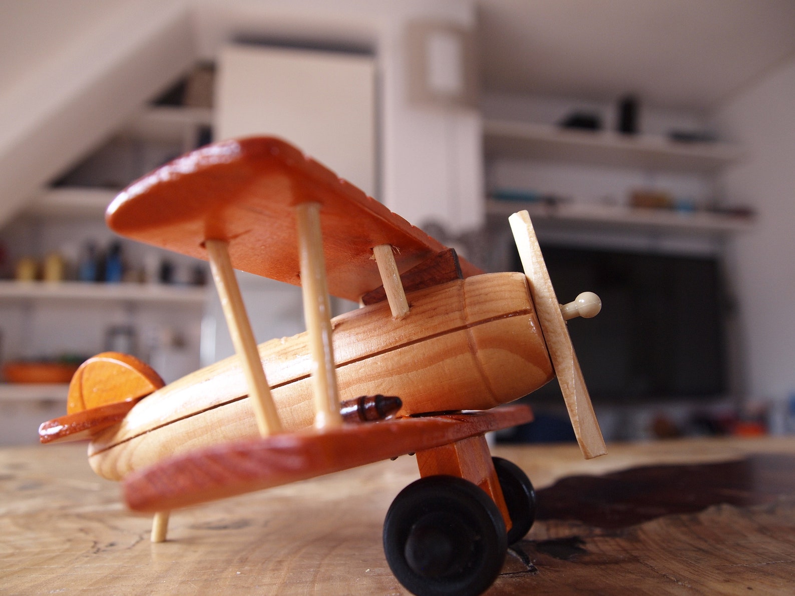 Stunning Vintage Wooden Airplane Old Biplane Model Handmade Wooden Toy ...