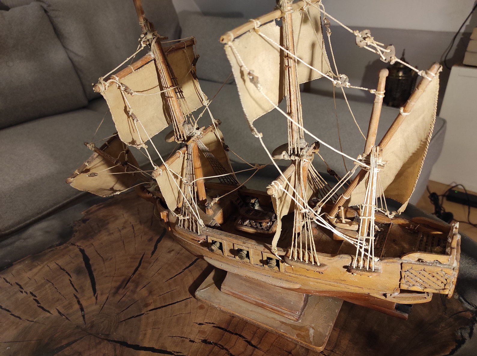 Very Rear Antique Handmade Sail Ship Vintage Wooden Model Sailboat ...