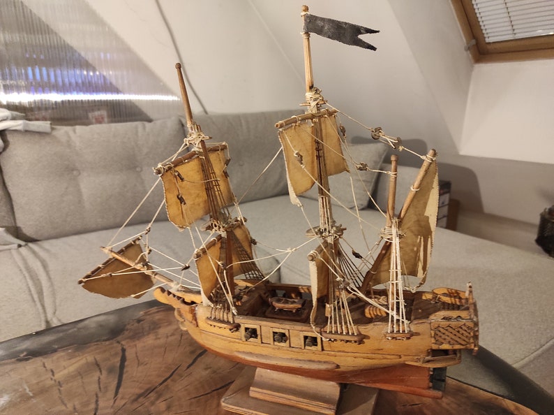 Very Rear Antique Handmade Sail Ship Vintage Wooden Model Sailboat ...