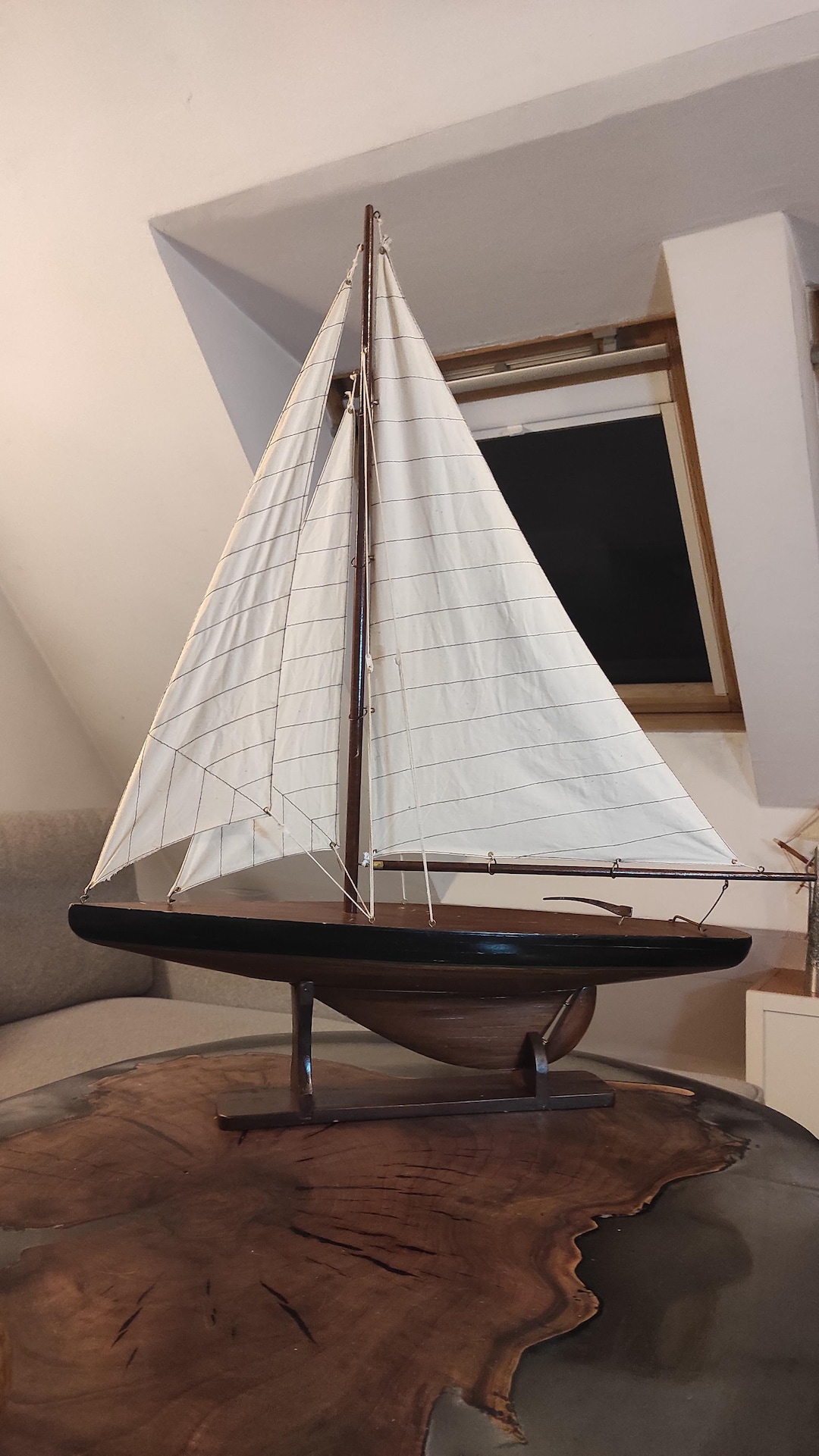 Handcrafted XXL Wooden Model Sailboat Vintage Pond Yacht Replica ...