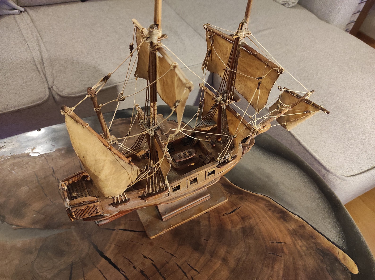 Very Rear Antique Handmade Sail Ship Vintage Wooden Model Sailboat ...