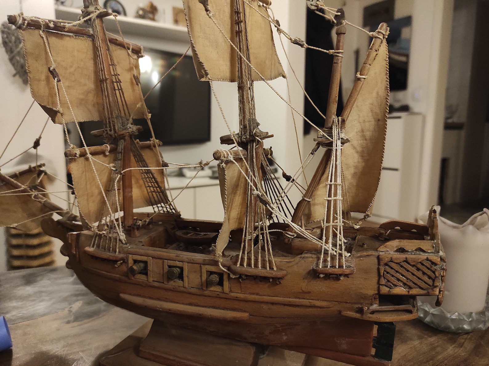 Very Rear Antique Handmade Sail Ship Vintage Wooden Model Sailboat ...