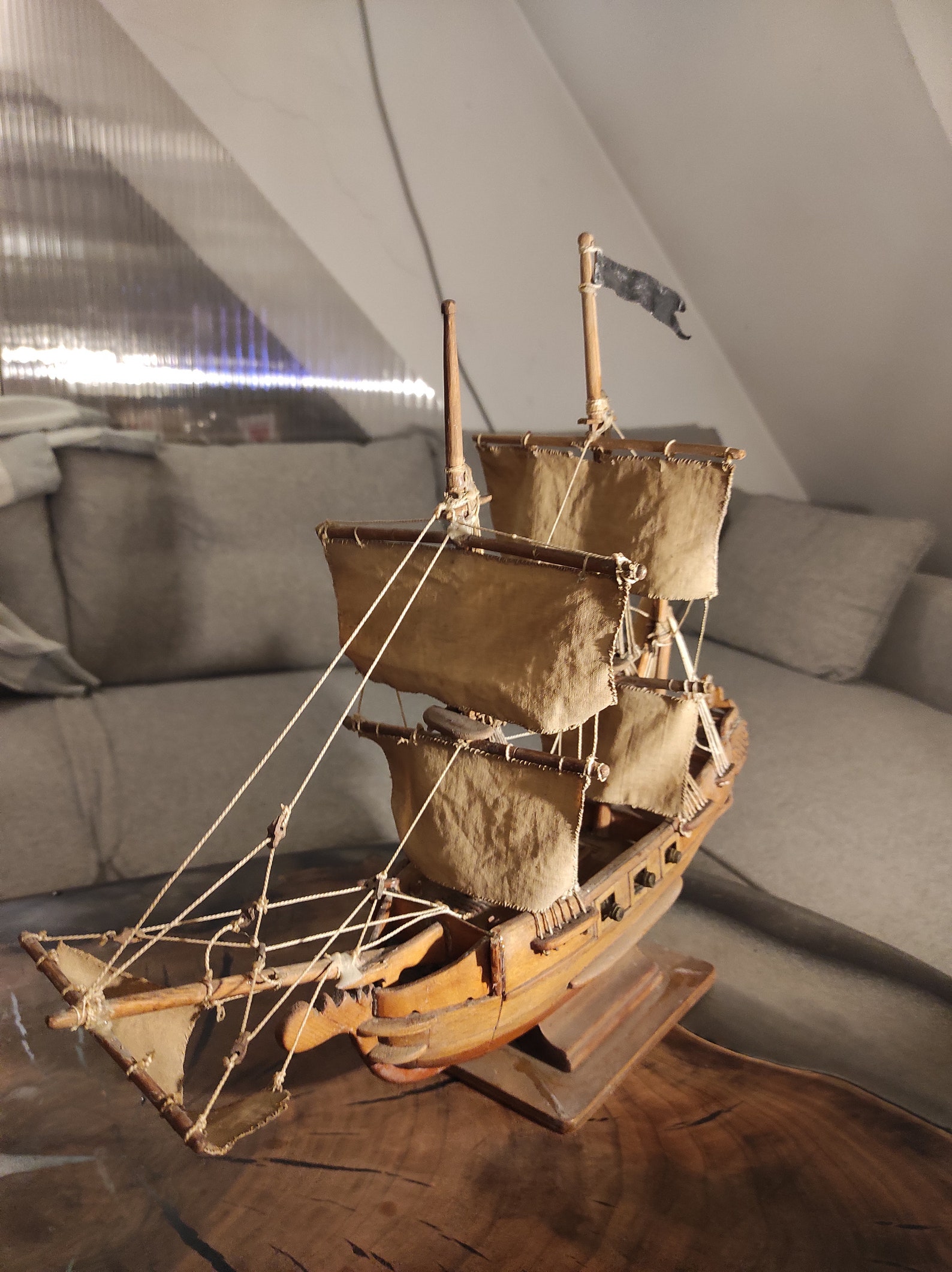 Very Rear Antique Handmade Sail Ship Vintage Wooden Model Sailboat ...