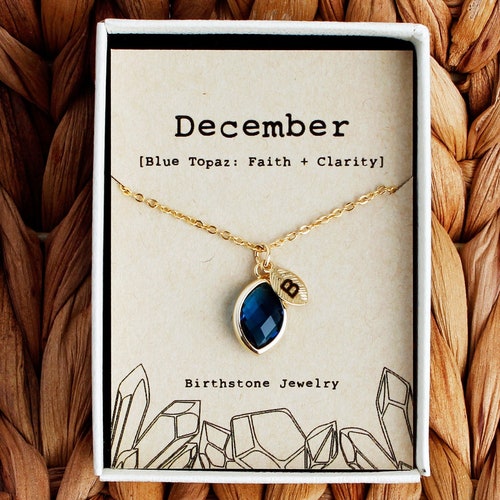 December Birthstone Necklace Blue Topaz Necklace Gold - Etsy
