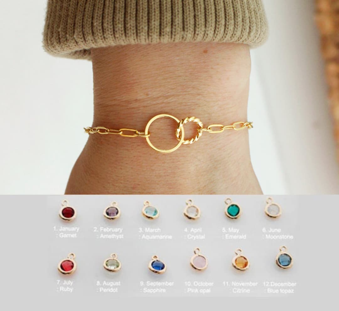 Personalized Birthstone Bracelet for Women • Mothers Day Gift • Circle ...
