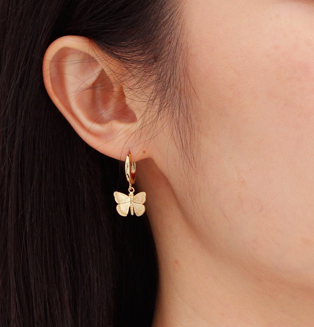 Gold Butterfly Drop Earring in Sterling Silver, Delicate Butterfly ...