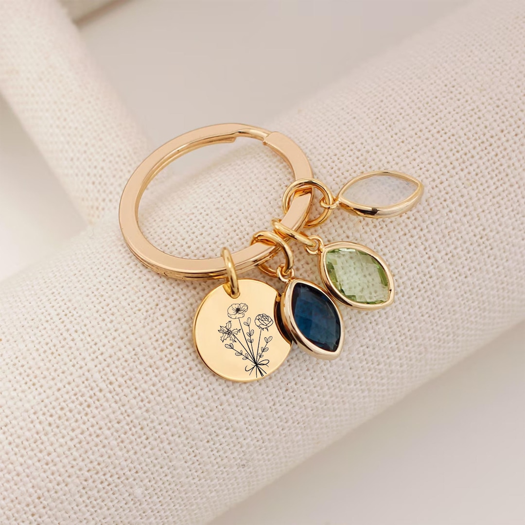 Combined Birth Flower Keychain, Personalized Birth Flower Bouquet ...