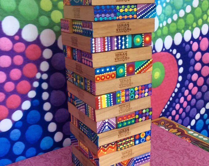 Upcycled Hand Painted Rainbow Funky Jenga Set - Etsy