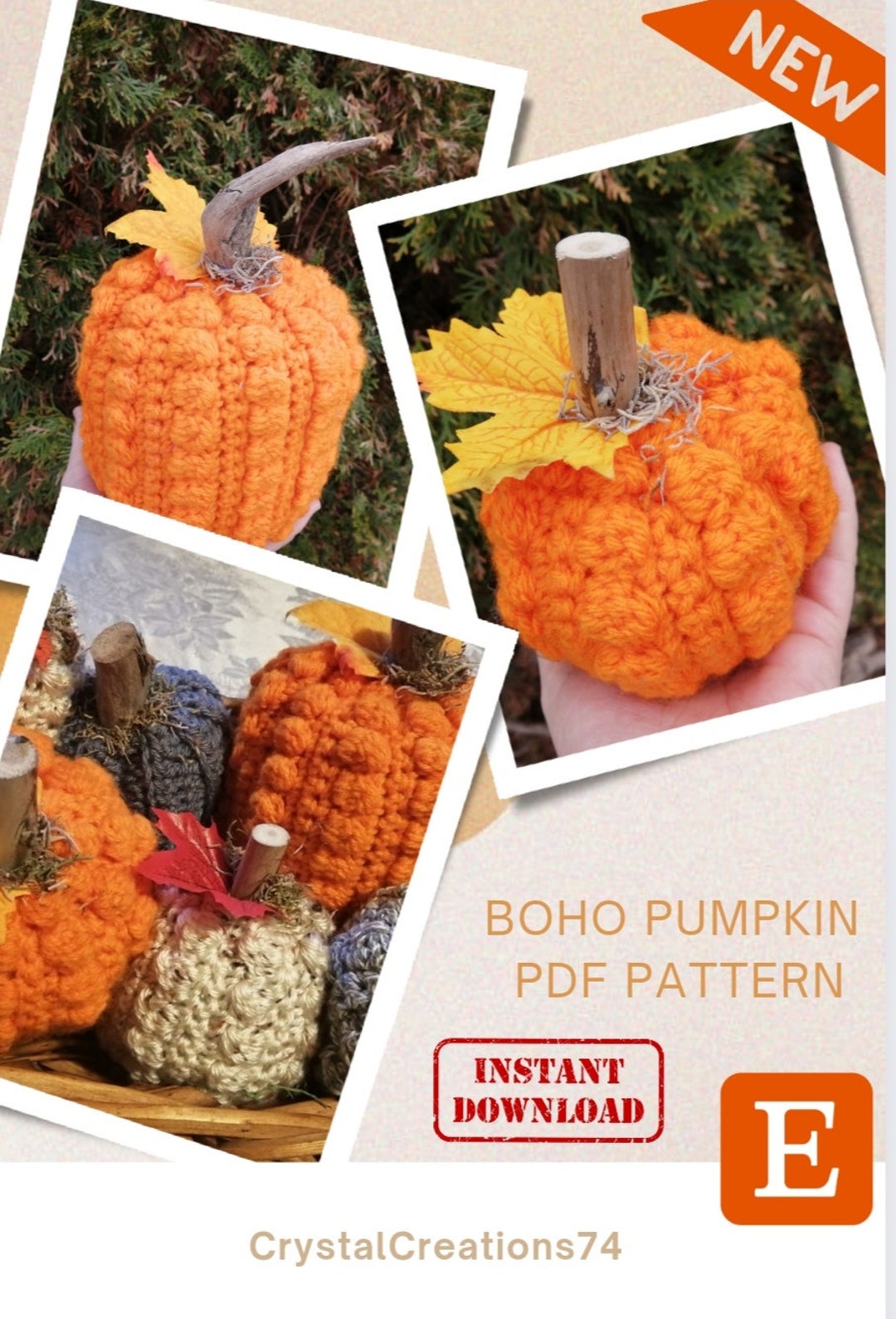 PDF Pumpkin Crochet Pattern, DIY Crochet Pumpkin Pattern, Bobble Stitch ...