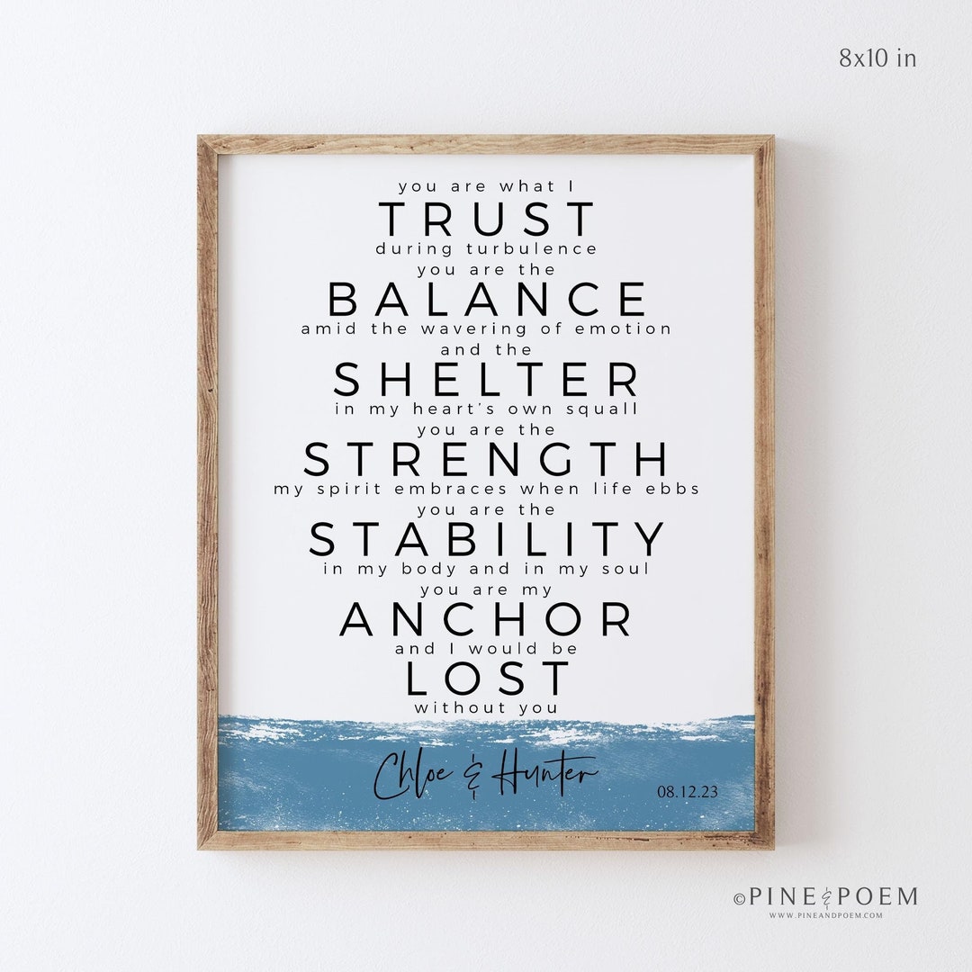 Personalized Anniversary Art Print: You Are My Anchor Poem (UNFRAMED ...