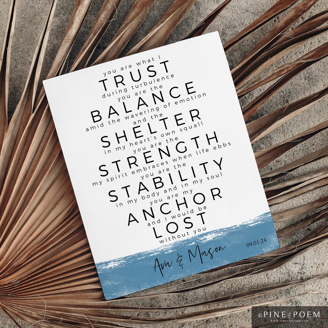 Personalized Beach Wedding Art Print: You Are My Anchor Poem (UNFRAMED ...