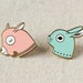 Set of Two Cute Pins in Gold Metal and Resin - Baby Pink Goat and Mint ...