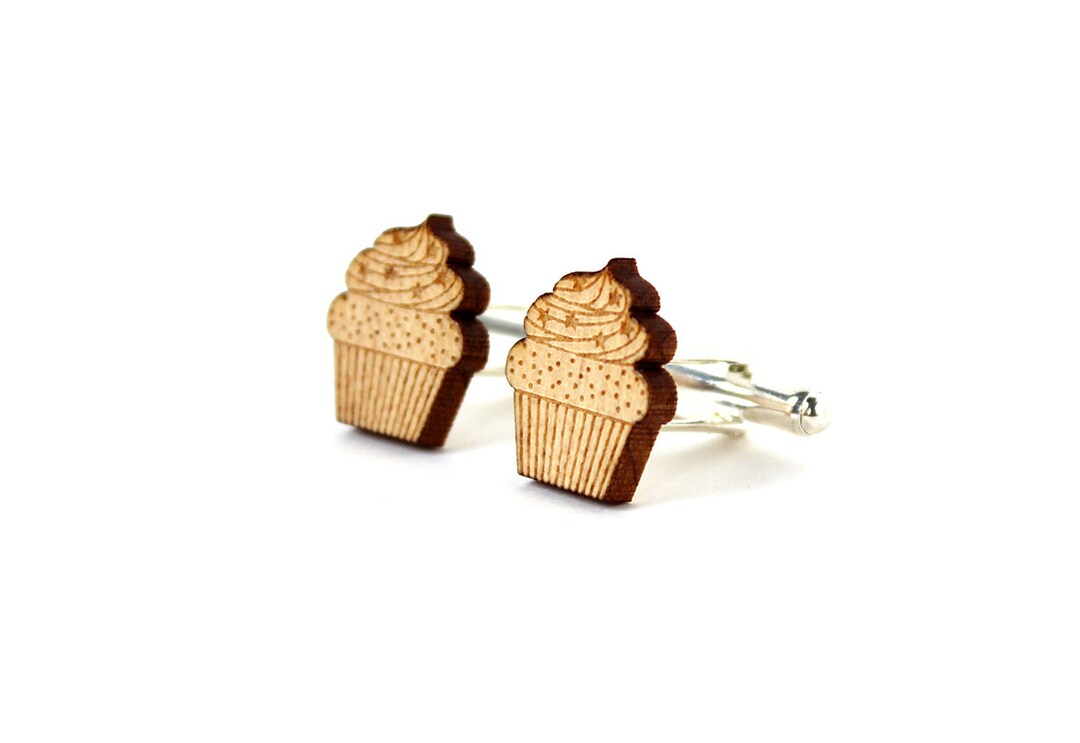 Cupcake Cufflinks - Cake Cuffs - Pastry Accessory - Lasercut Maple Wood ...
