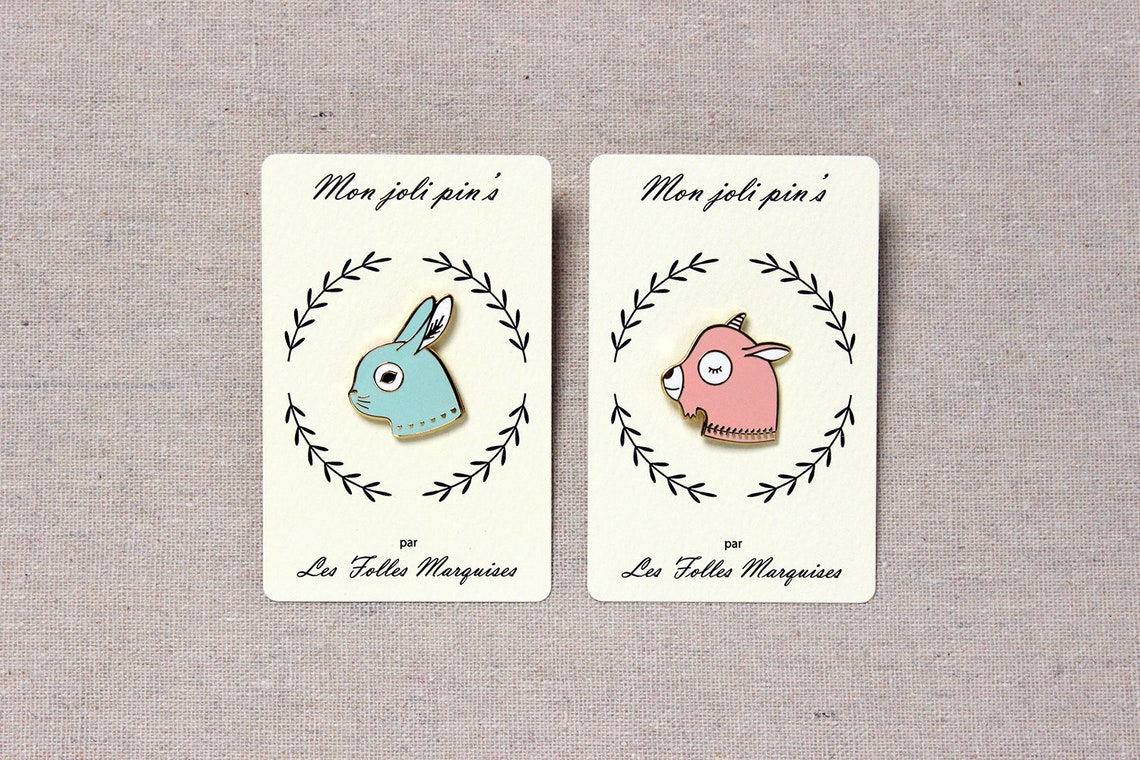Set of two cute pins in gold metal and resin baby pink goat | Etsy