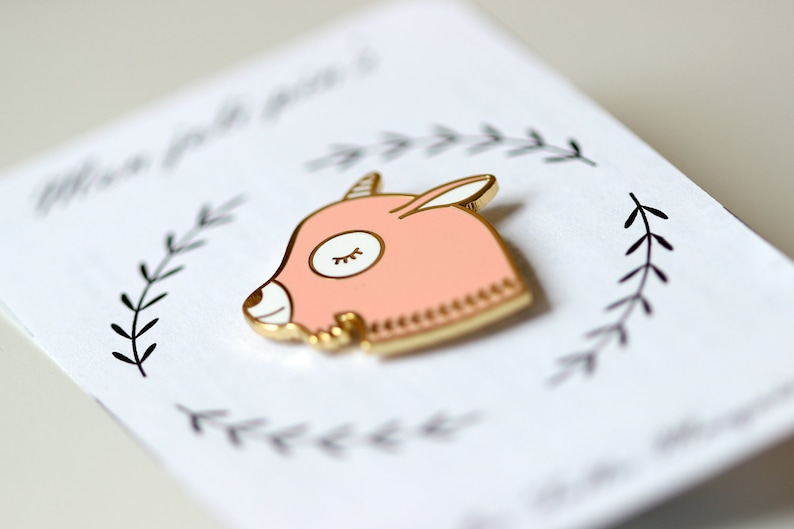 Set of two cute pins in gold metal and resin baby pink goat | Etsy