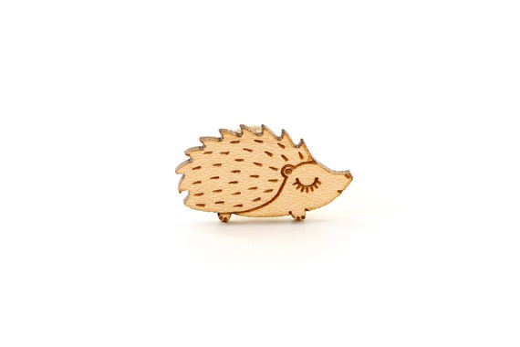Wooden Hedgehog Pin Made of Lasercut Maple Wood Cute | Etsy