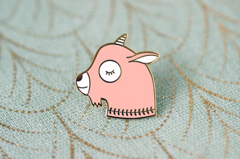 Set of Two Cute Pins in Gold Metal and Resin Baby Pink Goat | Etsy