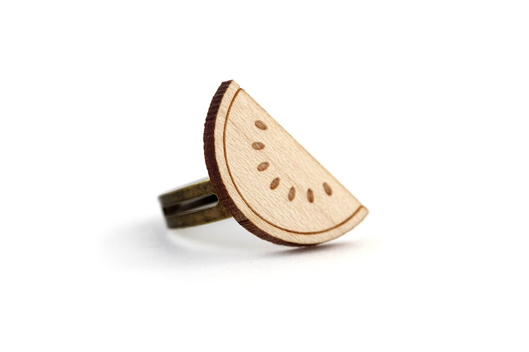 Watermelon Ring Graphic Retro Kitsch Wooden Ring Fruit Jewelry Lasercut ...
